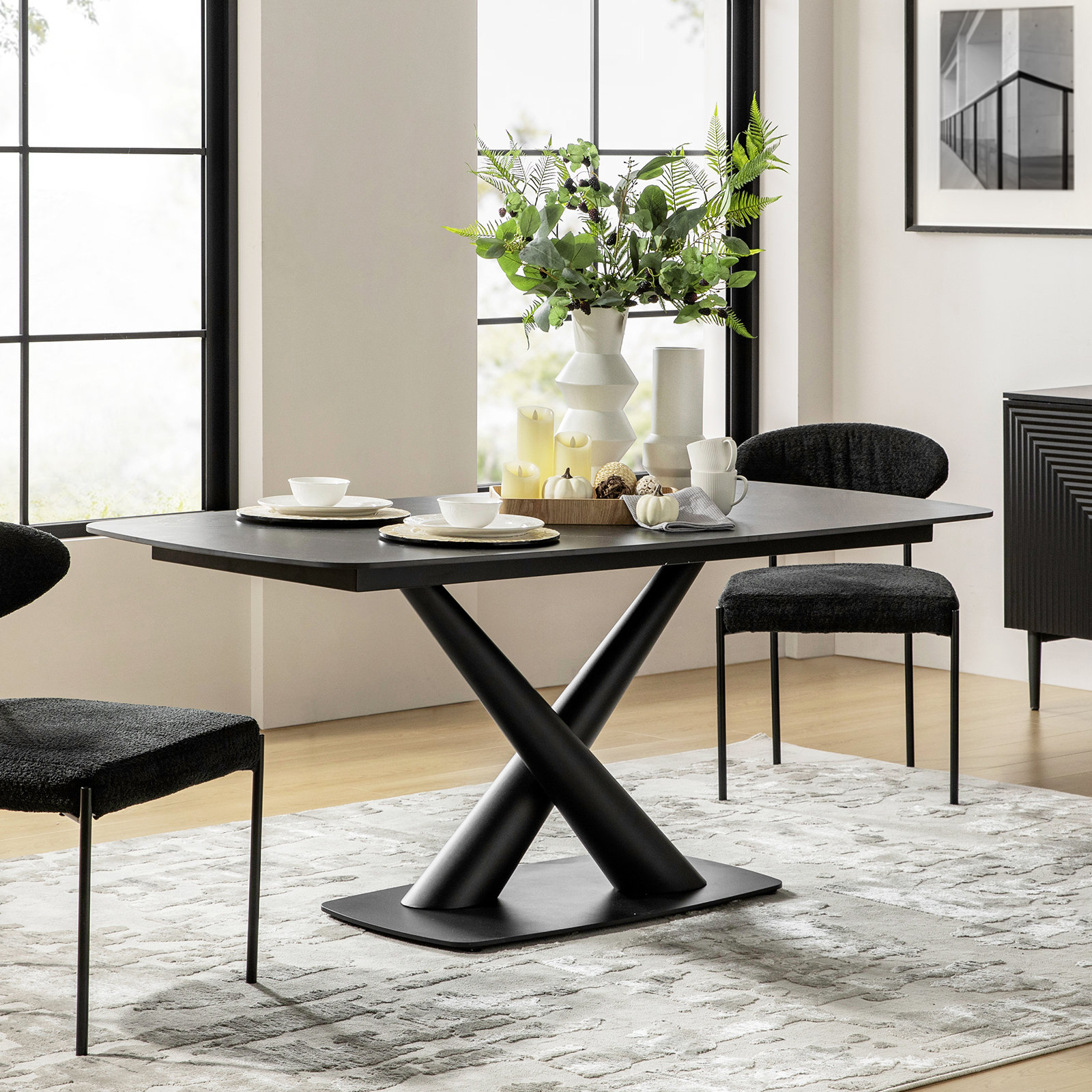 Mercer41 Barwen Glam Modern 71" Rectangular Sintered Slate Dining Table & Reviews | Wayfair
